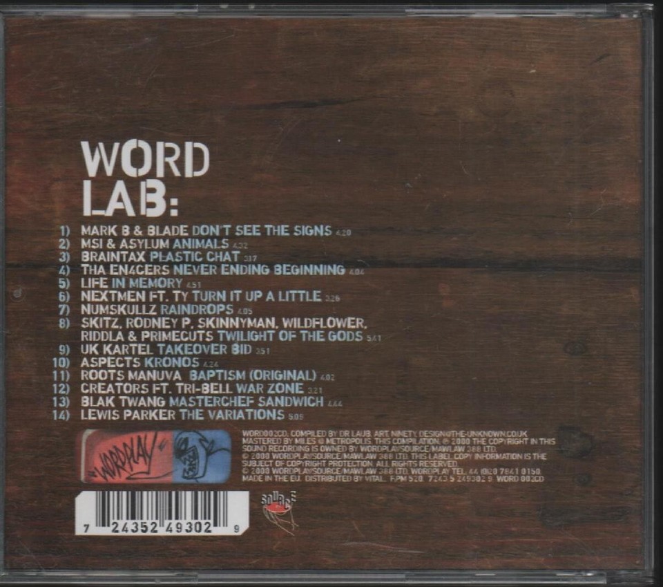 Word Lab (Wordplay CD 2000) UK Hip-Hop Braintax Nextmen Roots Manuva ...
