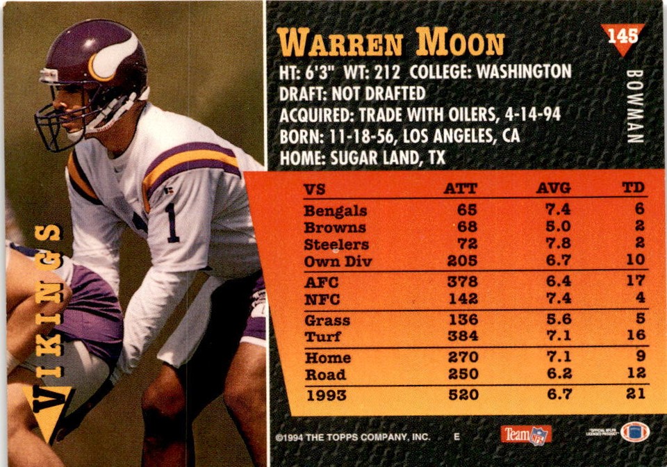 1994 Bowman #145 Warren Moon Minnesota Vikings | eBay