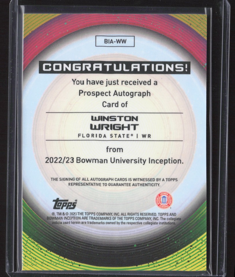 2022 Bowman U Inception Winston Wright Auto #BIA-WW | eBay