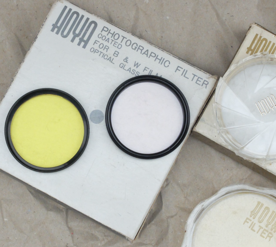 Vintage Hoya 35.5mm filter set - yellow and skylight with cases, box ...