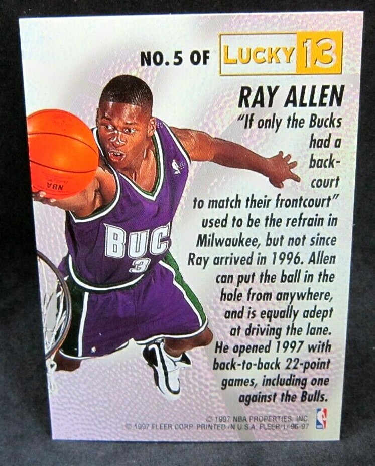 Ray Allen RC 1996-97 Fleer Lucky 13 Rookie Card#5 Gradeable!Bucks G RC ...