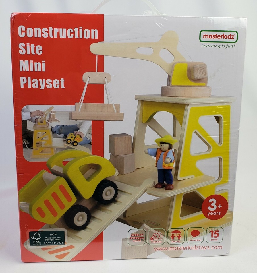 Construction Site Mini Playset 15 Pc Wood 3+ Yrs MasterKidz (New!) | eBay