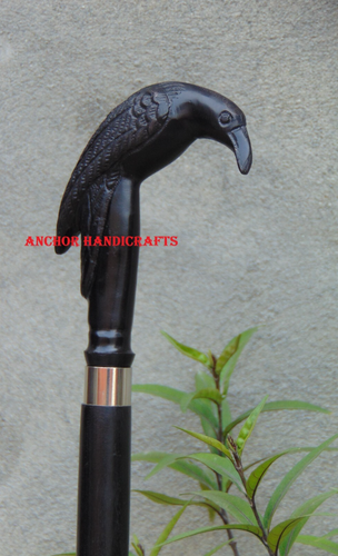 Vintage Collectable Handmade Full Black Raven black Wooden Walking ...