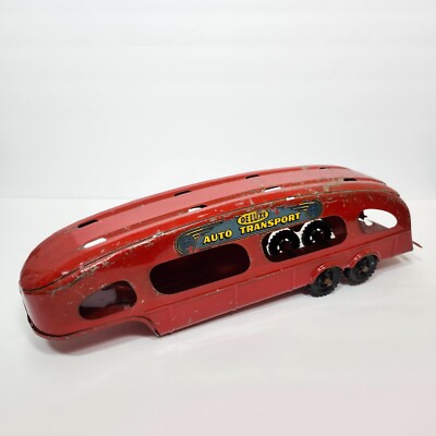 Vintage Marx Pressed Steel Deluxe Auto Transport Car Hauler Trailer Red ...