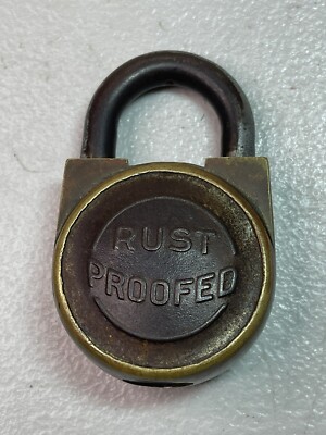 Antique Vintage Rust Proofed Brass Padlock Lock Made in the USA No Key ...