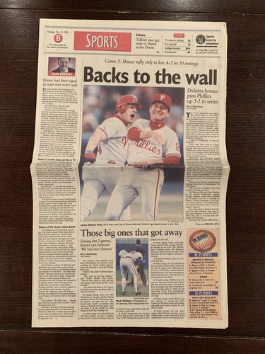 1993 Atlanta Braves Newspaper ~ 10/12/93 - "Backs to The Wall" vs ...