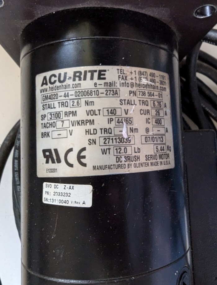 Acu-Rite 2033232 MILLPWR SVO DC Z-AX CNC SERVO MOTOR GM4020-44-02006810 ...