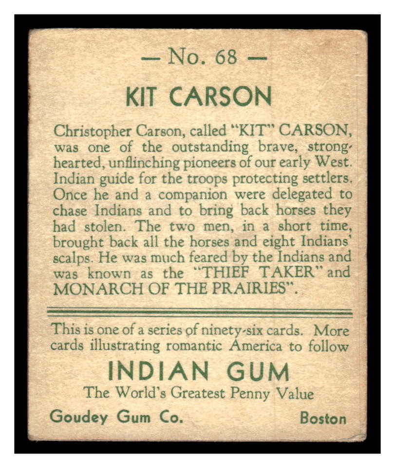 1933-40 Goudey R73 Indian Gum #68 Kit Carson IND1-01 | eBay
