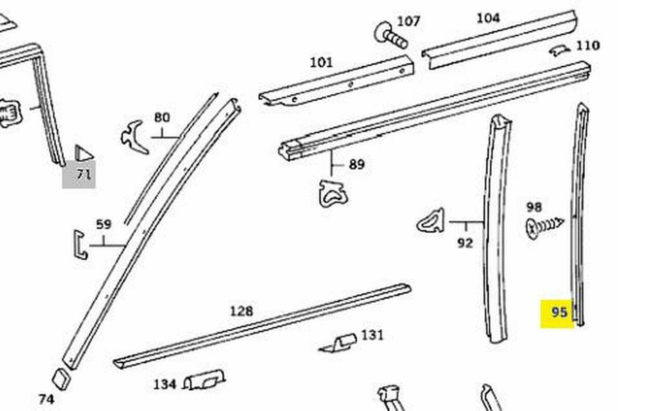 Mercedes Door Glass to Hard Top Seal Channel Right Window New OEM R107 ...