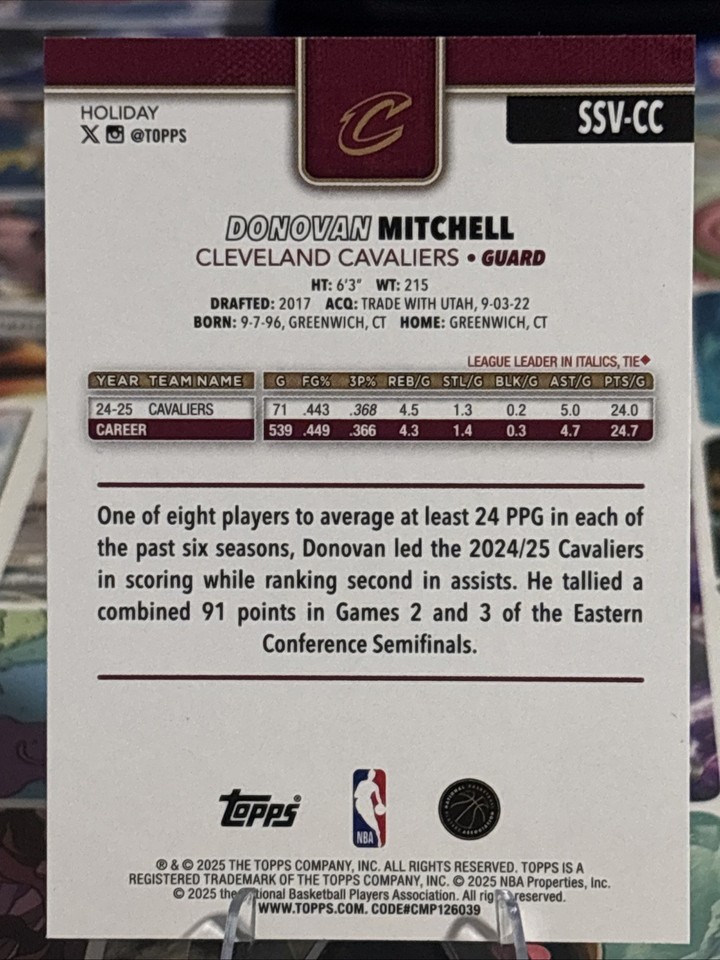 2025-26 TOPPS Basketball Holiday Donovan Mitchell Snow Variation #SSV ...