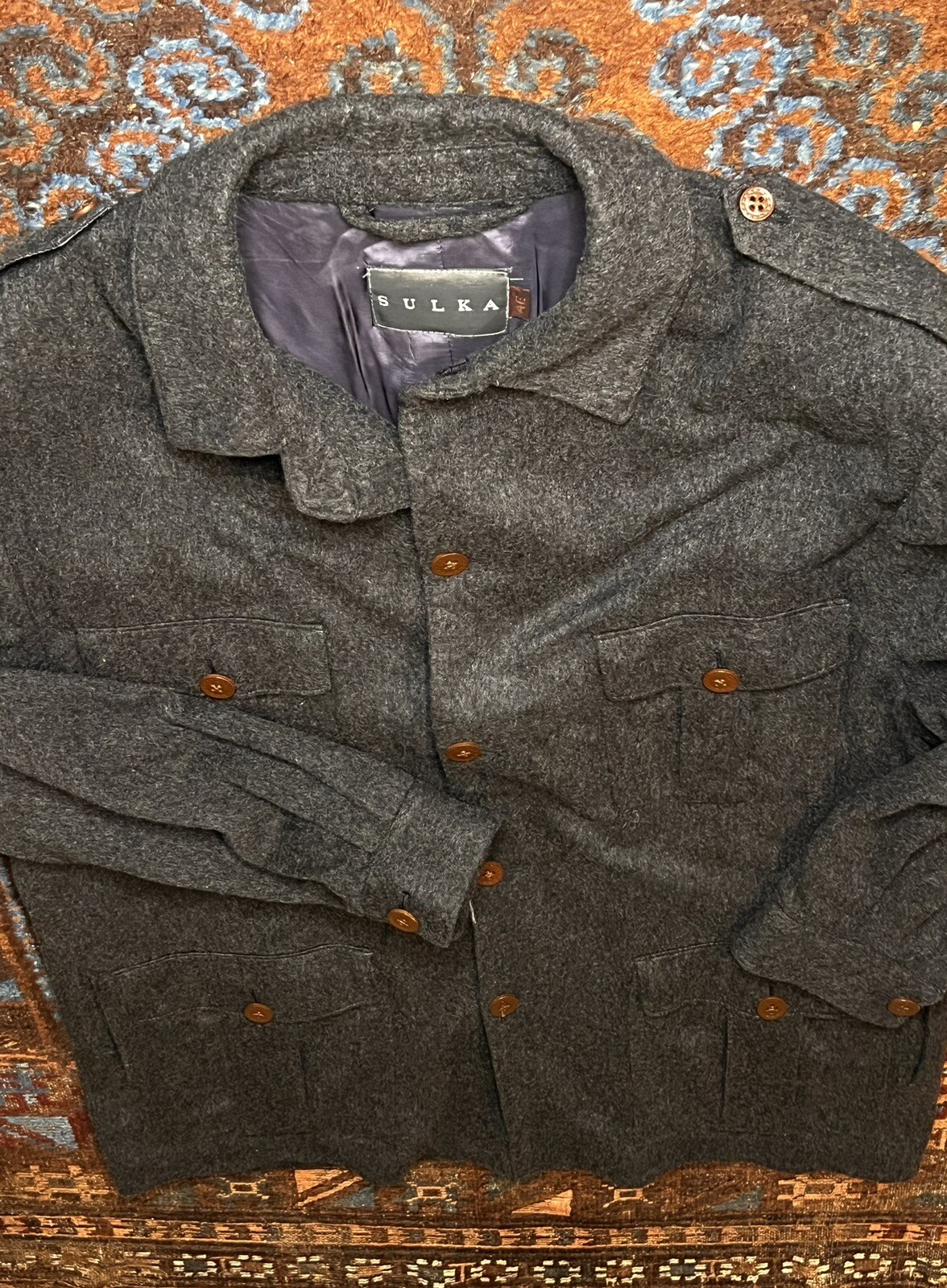 100% Cashmere SULKA 4 Pocket Bush Jacket Sz46 - Gem