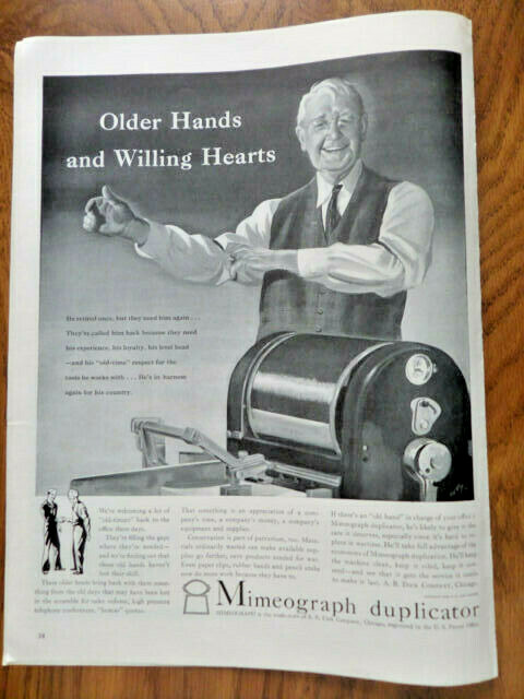 1942 Mimeograph Duplicators Ad Older Hands & Willing Hearts | eBay