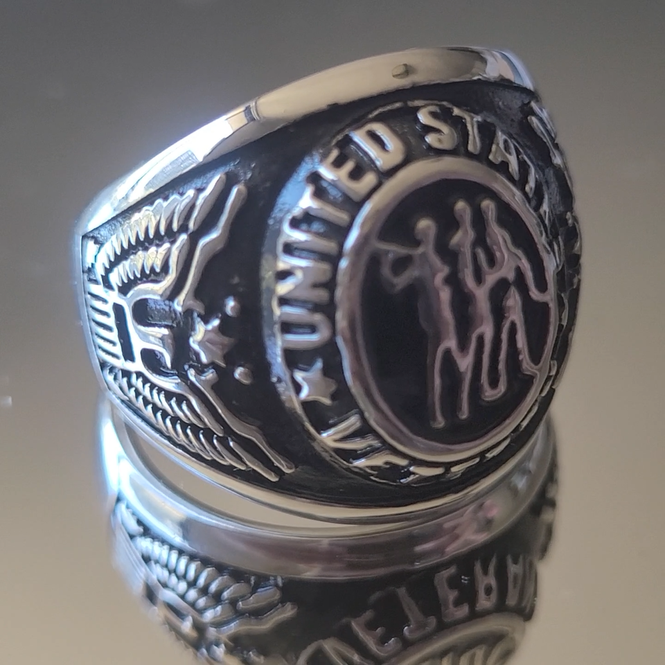 Stainless Steel United States Veteran Military Ring - US Veteran Biker ...