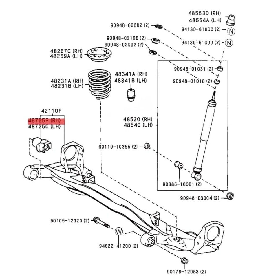 48725-08020 Fit for Toyota Sienna 04-2020 Set of 2 Axle Beam Mounting ...