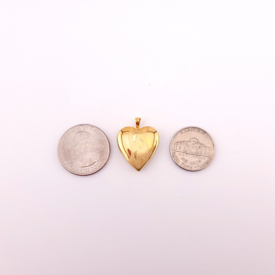 New Sterling Silver Gold Tone Baby Foot Step Heart Picture Locket ...