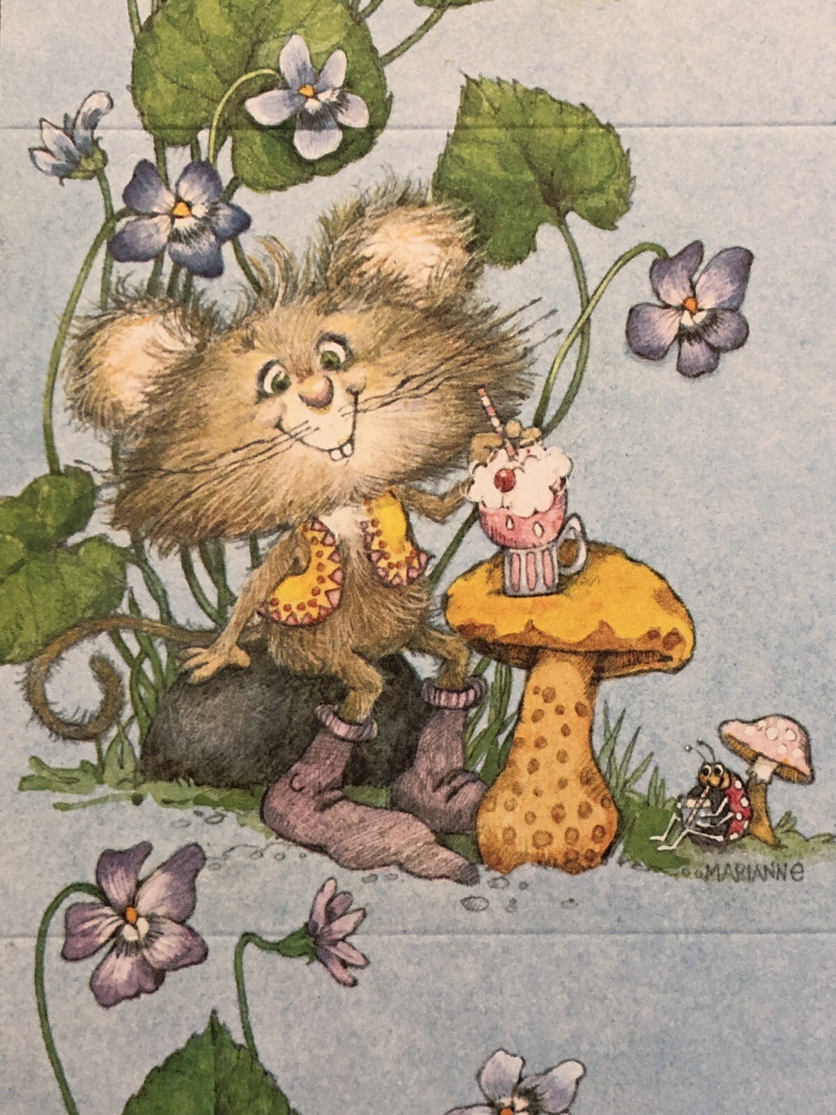 Vintage Folding Greeting Card Postalette Mouse Ladybug Soda Sipper 1979 ...