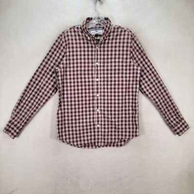 Burgundy Gingham Cotton Western Collar Cowboy Casual Button Shirt Mens ...