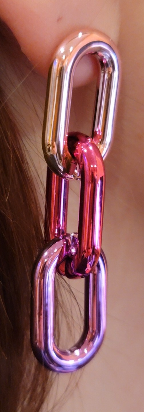 Metallic Purple Pink Acrylic Geometric Chain Link Dangle Earrings 2.5in ...