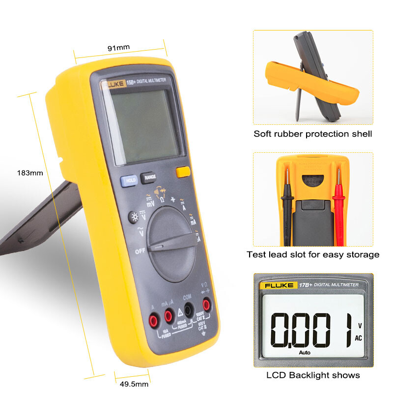 FLUKE 15B+ Digital multimeter Tester DMM with TL75 test leads F15B ...