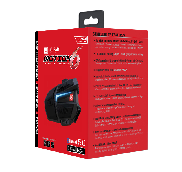 UCLEAR Motion 6 Helmet Intercom Audio System Bluetooth MESH- 6 Rider ...
