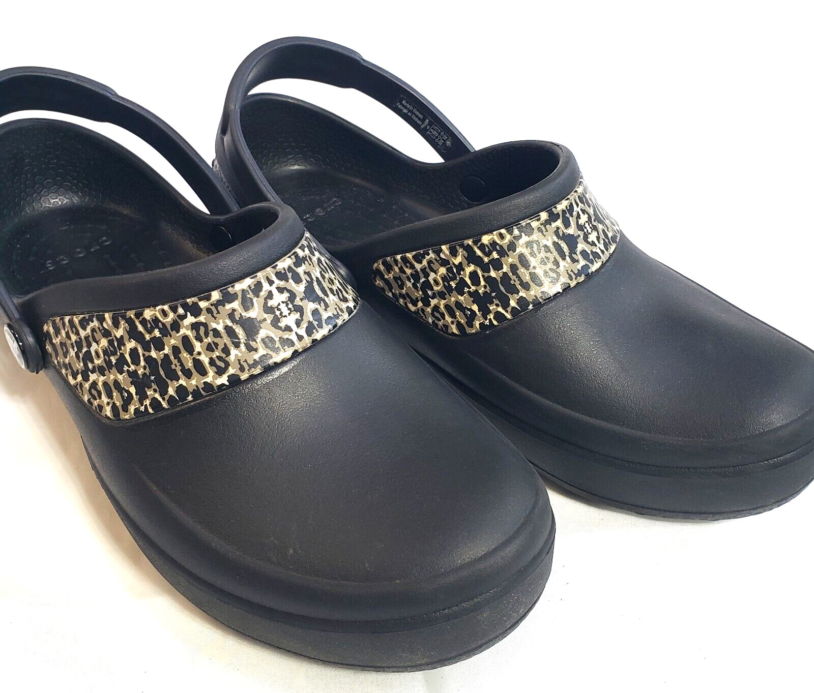 Crocs Women's Mercy Work Black Leopard Print Slip Re… - Gem