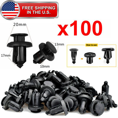 100 Pcs Fasteners Bumper Push Fender Retainer Rivets Clips 10mm Hood ...