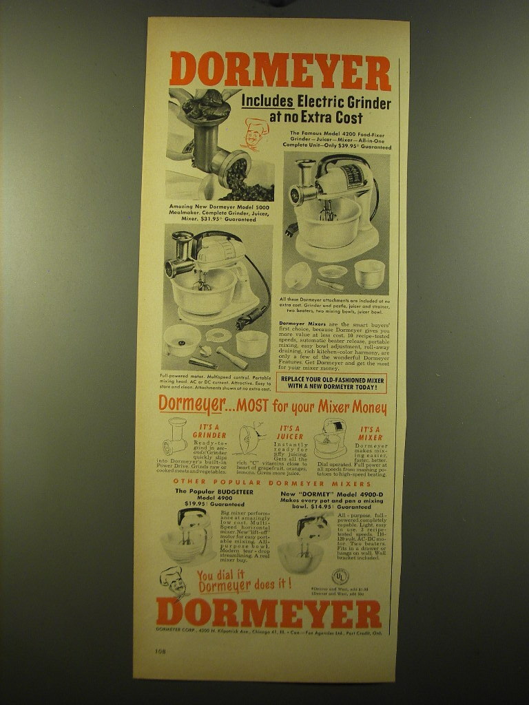 1950 Dormeyer Mixers Ad - Dormeyer includes electric grinder at no ...