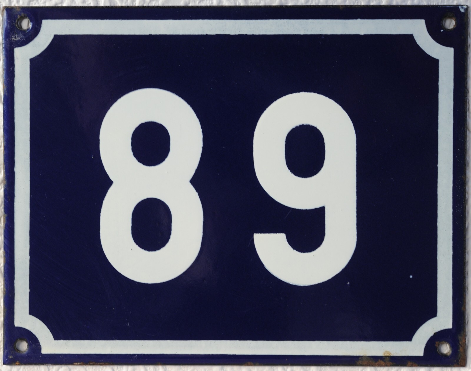 Large old blue French house number 89 door gate plate plaque enamel ...