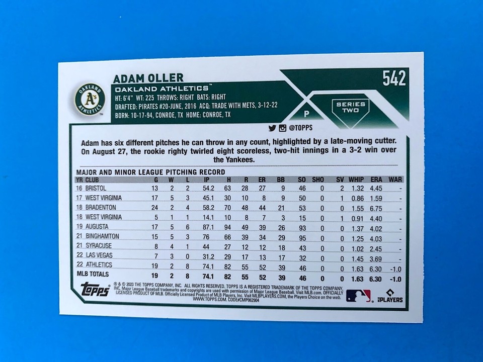 2023 Topps Baseball Series Two #542 Adam Oller *Oakland Athletics* | eBay
