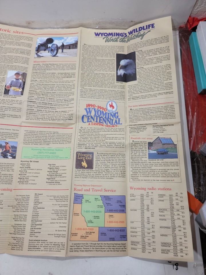 Wyoming State 1989 Foldable Highway Road Map Travel planning | eBay