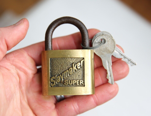 Slaymaker Super brass vintage padlock w/ key antique lock tool box ...