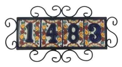 FOUR Mexican HOUSE NUMBER Tiles & Iron Frame Horizontal High Relief | eBay