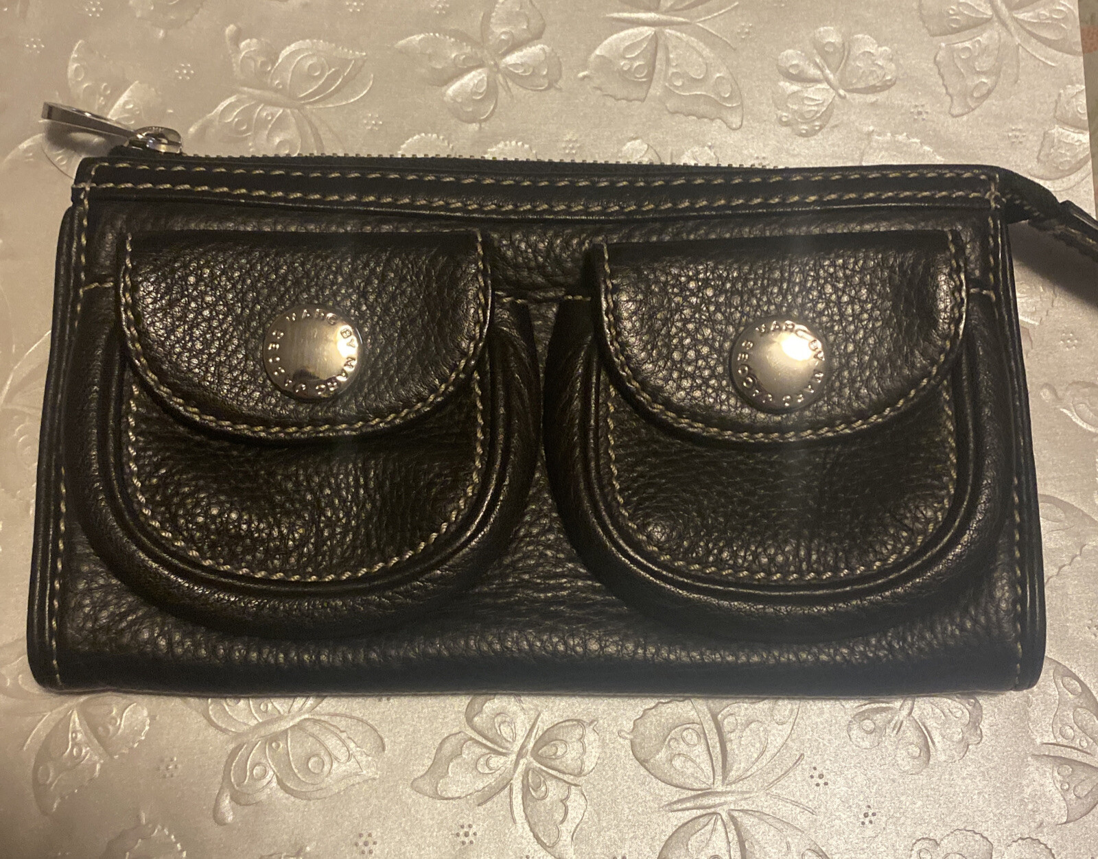 Marc Jacobs Double Push Buttons Long Wallet Black Lea… - Gem