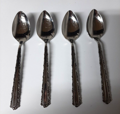 4 ONEIDA CHERIE DELUXE STAINLESS TEASPOONS 6" FLORAL SCROLL FLATWARE | eBay