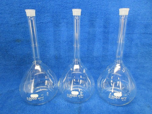 Lot of 3 Corning Pyrex Volumetric Flask 2L 2000mL ± 1.0mL TC 20C White ...