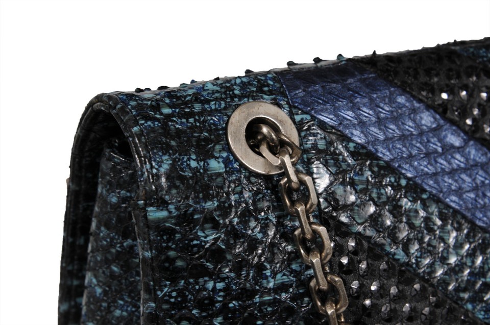 Judith Leiber Zahara Patchwork Python Snake Shoulder Bag Lapis Chain ...