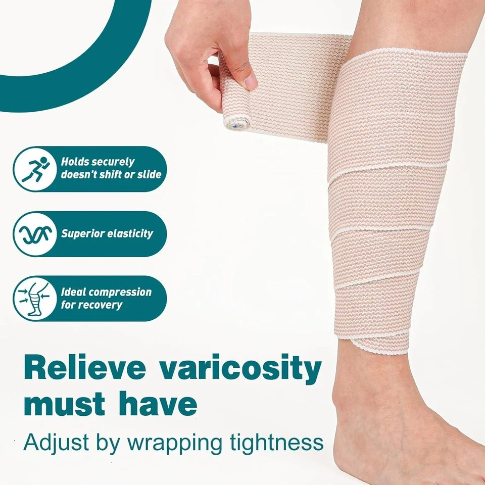 6 Pack 4" Wide Cotton Elastic Compression Bandage Body Wrap Hook/Loop ...