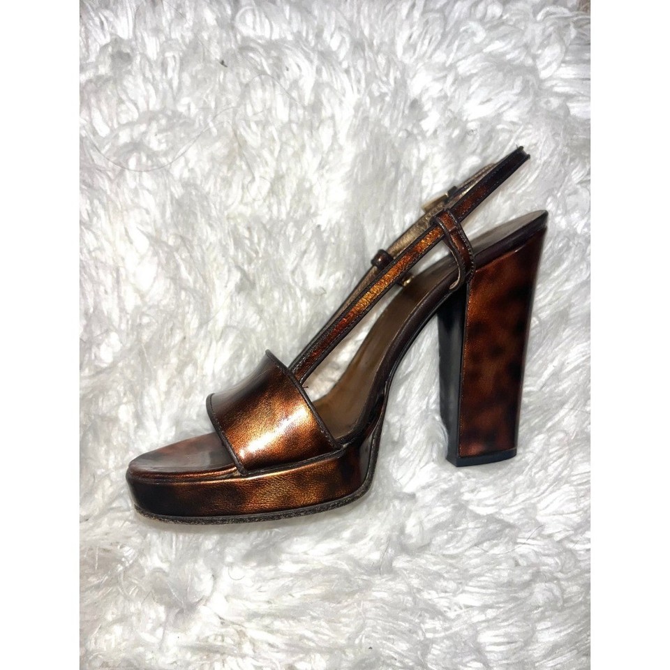 Prada Tortoise Patent Leather Open Toe Block Heel - EU 38 | eBay