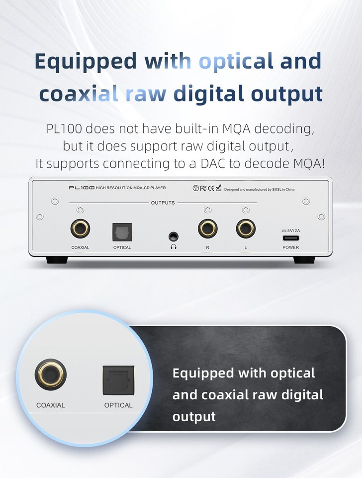 SMSL PL100 Hi-res Audio CD Player CS43131 Chip support Optical Coaxial ...