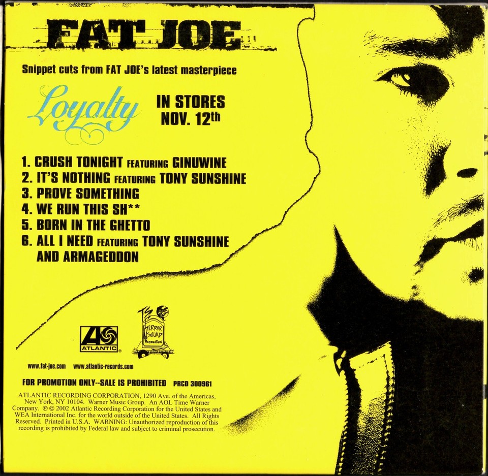 Fat Joe Loyalty 6trk US Promo CD Sampler 2002 Mint Atlantic – PRCD ...