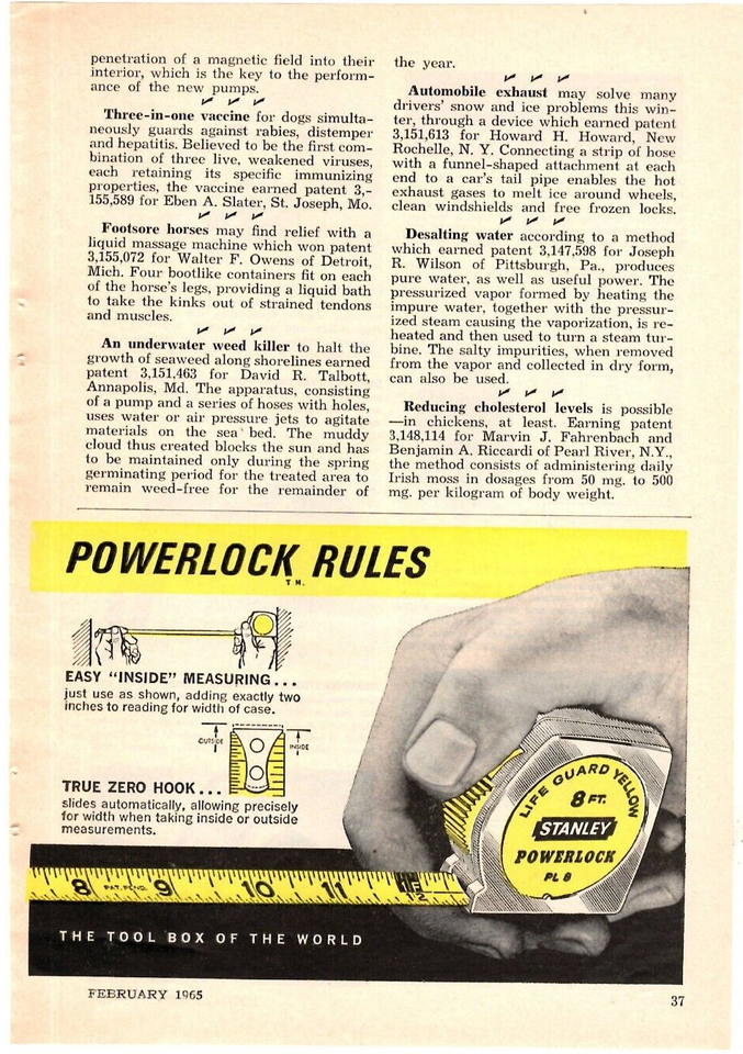 1965 Print Ad Stanley Life Guard Yellow Powerlock Rules Hook that Grips ...