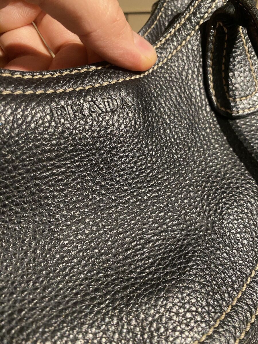 Prada Shoulder Bag Vintage Y2K - Black Pebbled Leather w Prada Shoulder Bag Vintage Y2K - Black Pebbled Leather w
