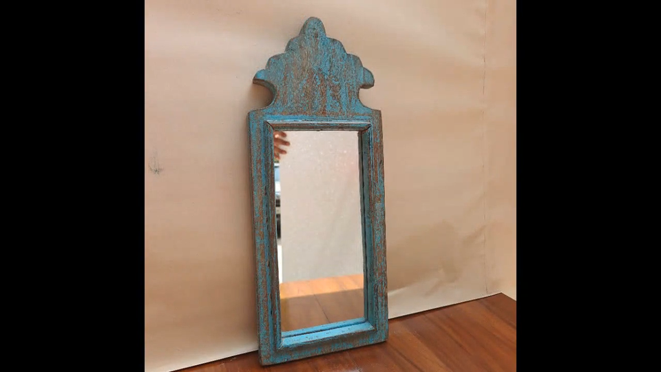 Vintage Wood Wall Mirror Distressed Mehrab Arch Frame Handcrafted India ...