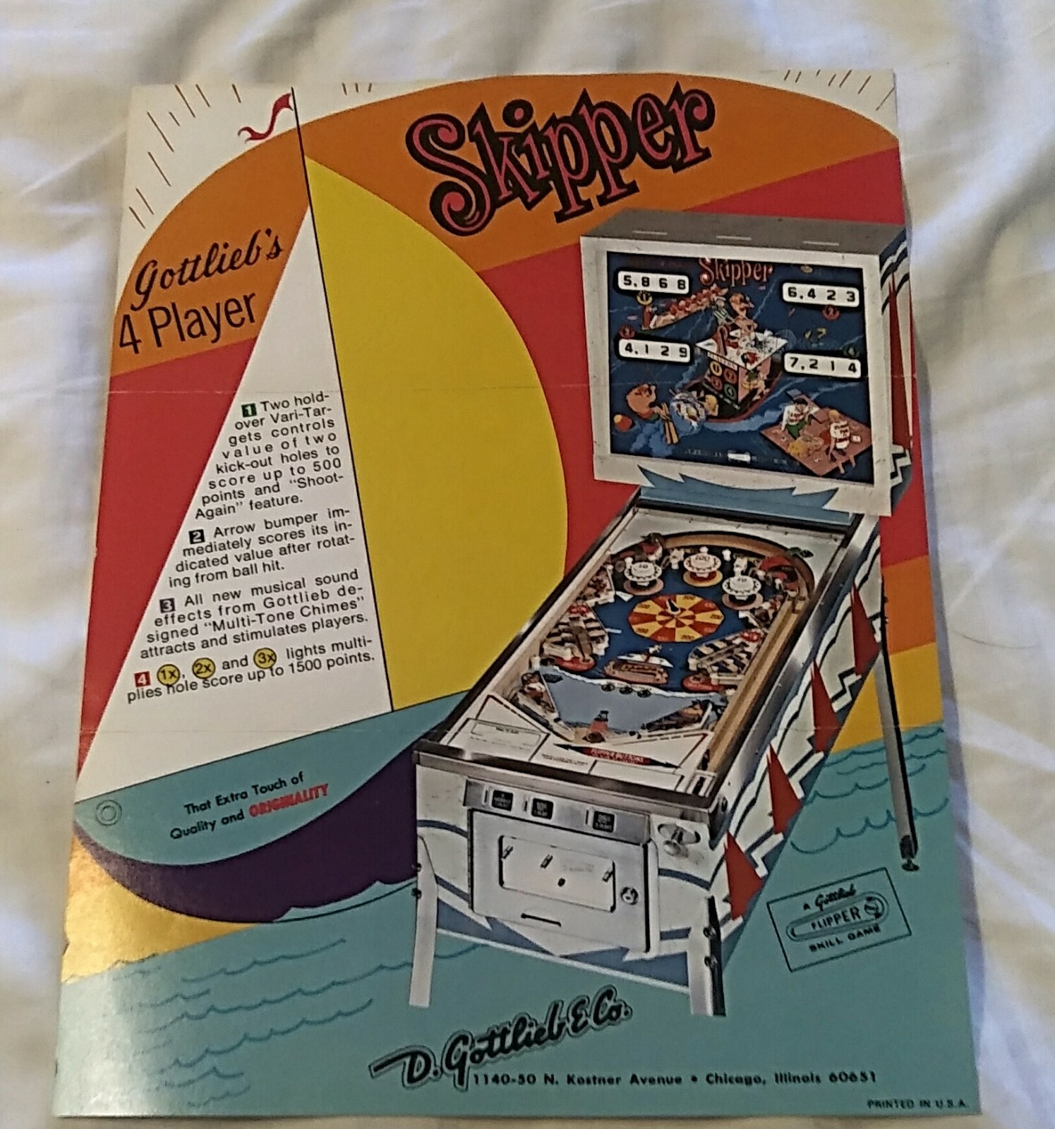 Gottlieb's SKIPPER Pinball Machine Advertising Flyer Vintage Rare Nice ...