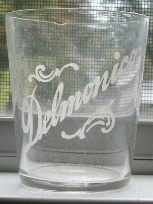 DELMONICO FANCY SRIPT ACID ETCHED DISTILLERS GLASS PRE-PROHIBITION FREE ...