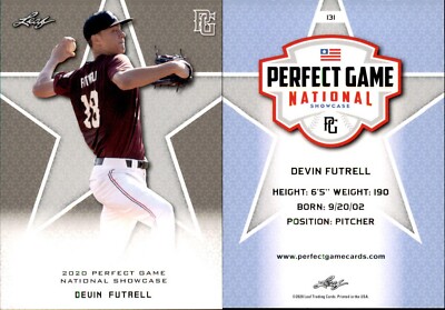 DEVIN FUTRELL 2020 LEAF PERFECT GAME NATIONAL SHOWCASE ROOKIE CARD #131 ...
