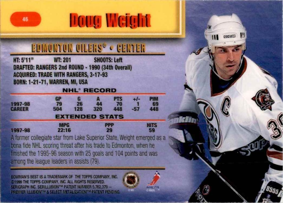 1998-99 BOWMAN'S BEST DOUG WEIGHT EDMONTON OILERS #46 | eBay