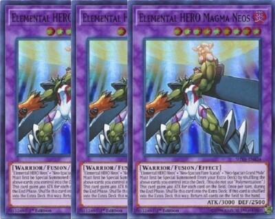 Yugioh Elemental HERO Magma Neos x 3 1st Edition Super Rare NM - Free ...