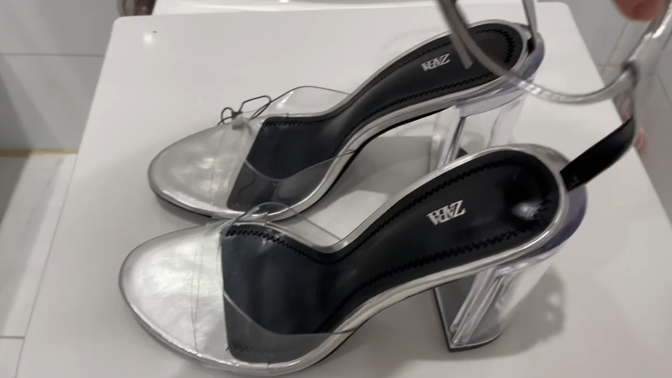 Silver Metallic Clear Strap Open Toes Clear Block Heels Sandals Summer ...