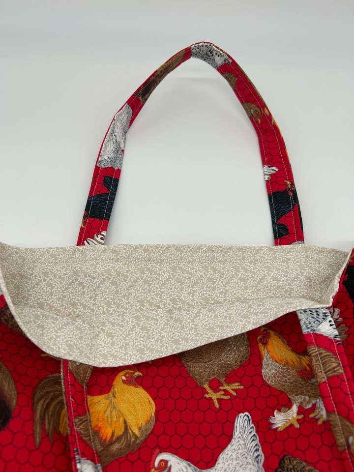 Chicken Coop Chickens & Roosters Cotton handmade Tote Bag on Red | eBay